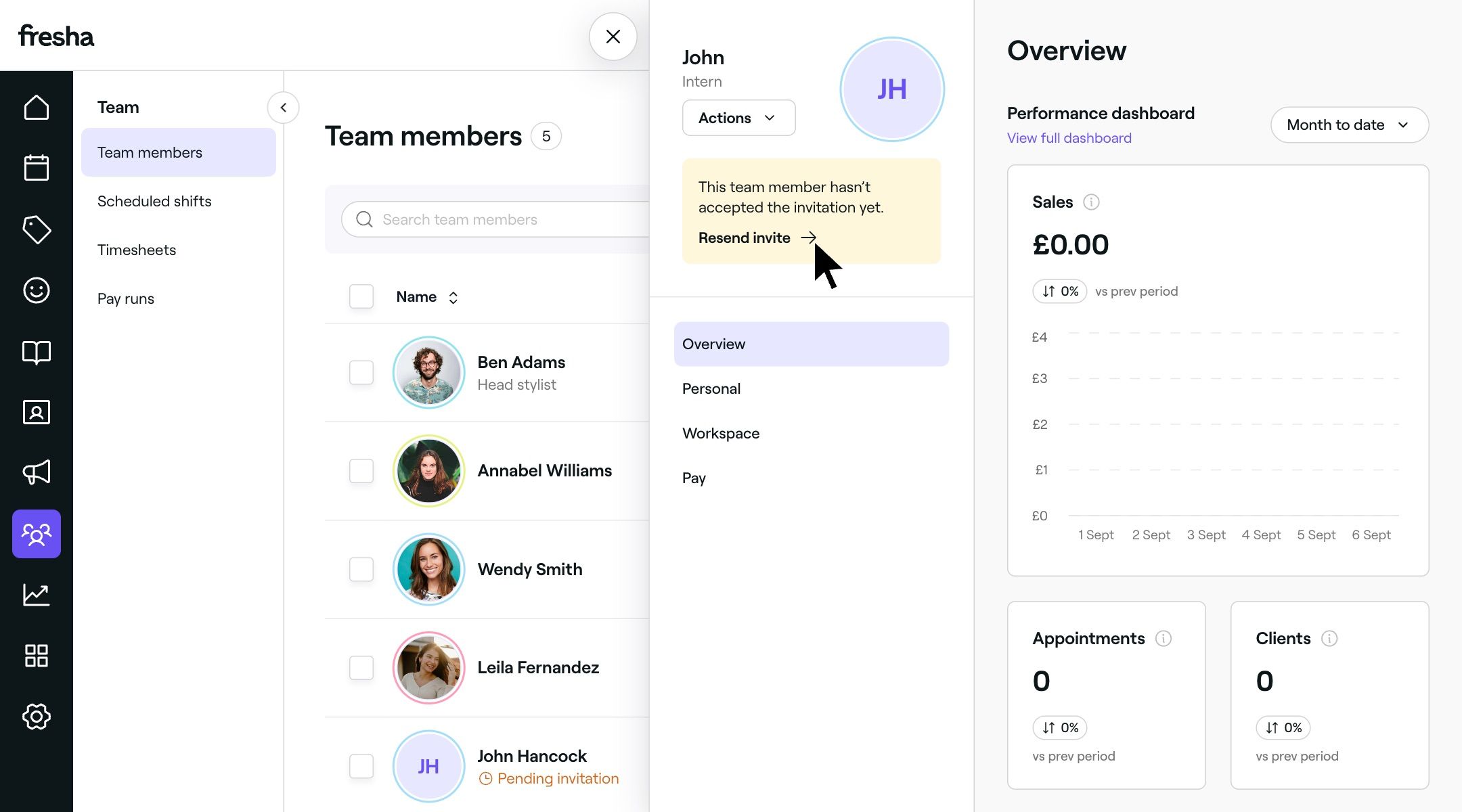Re-inviting team members to your Fresha workspace
