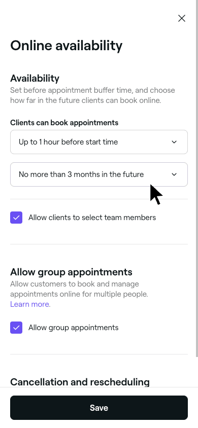 Manage online booking availability