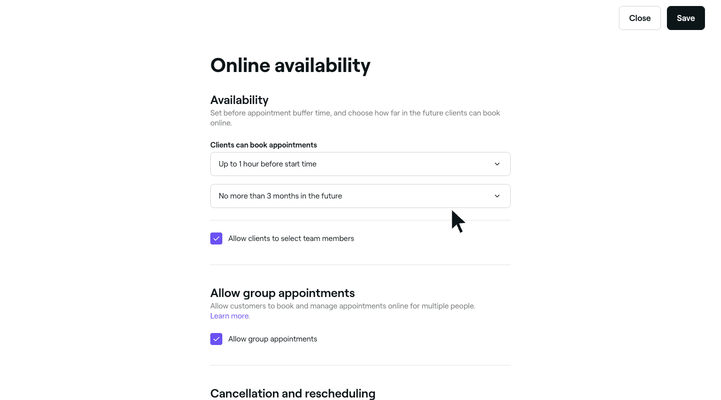 Manage online booking availability